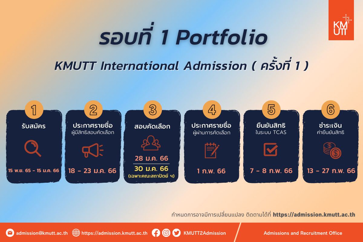5. โครงการ KMUTT International Admission (ครั้งที่ 1) ปีการศึกษา 2566